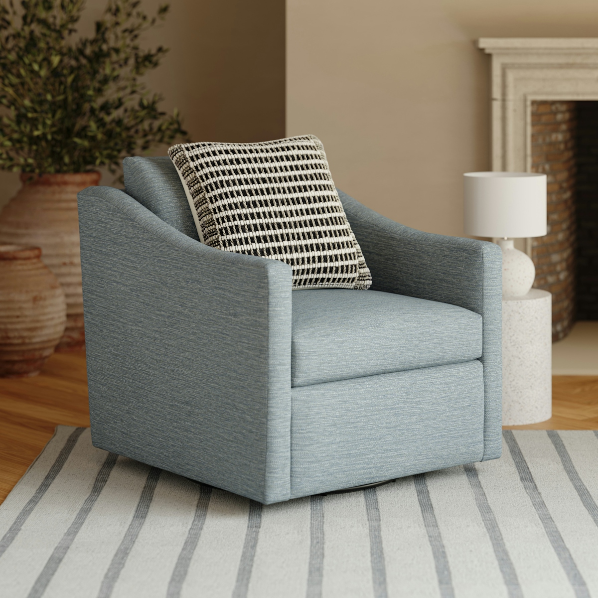 Landry Silver Light Blue Swivel Lounge Armchair | Article