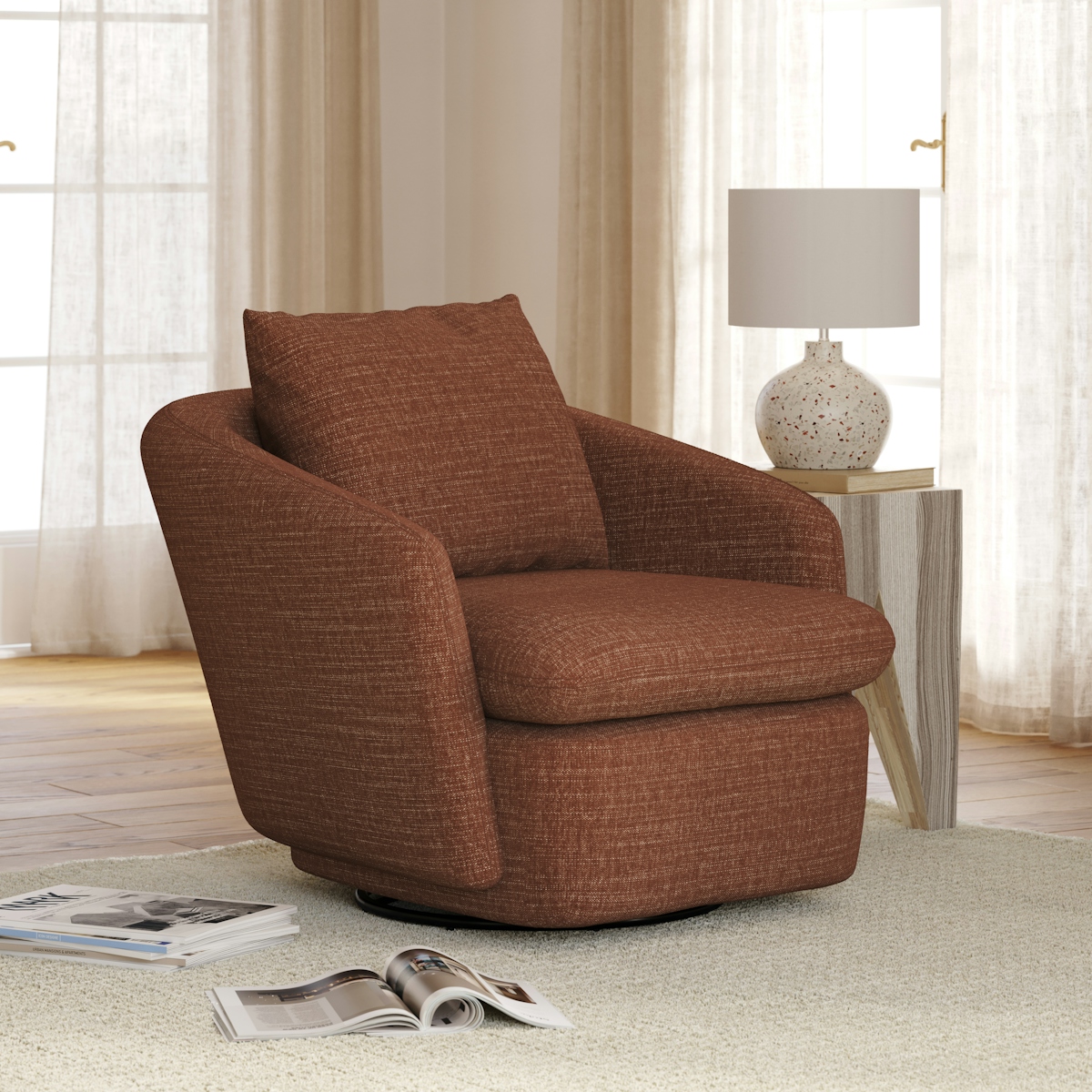 Leigh Napa Rust Swivel Chair | Article