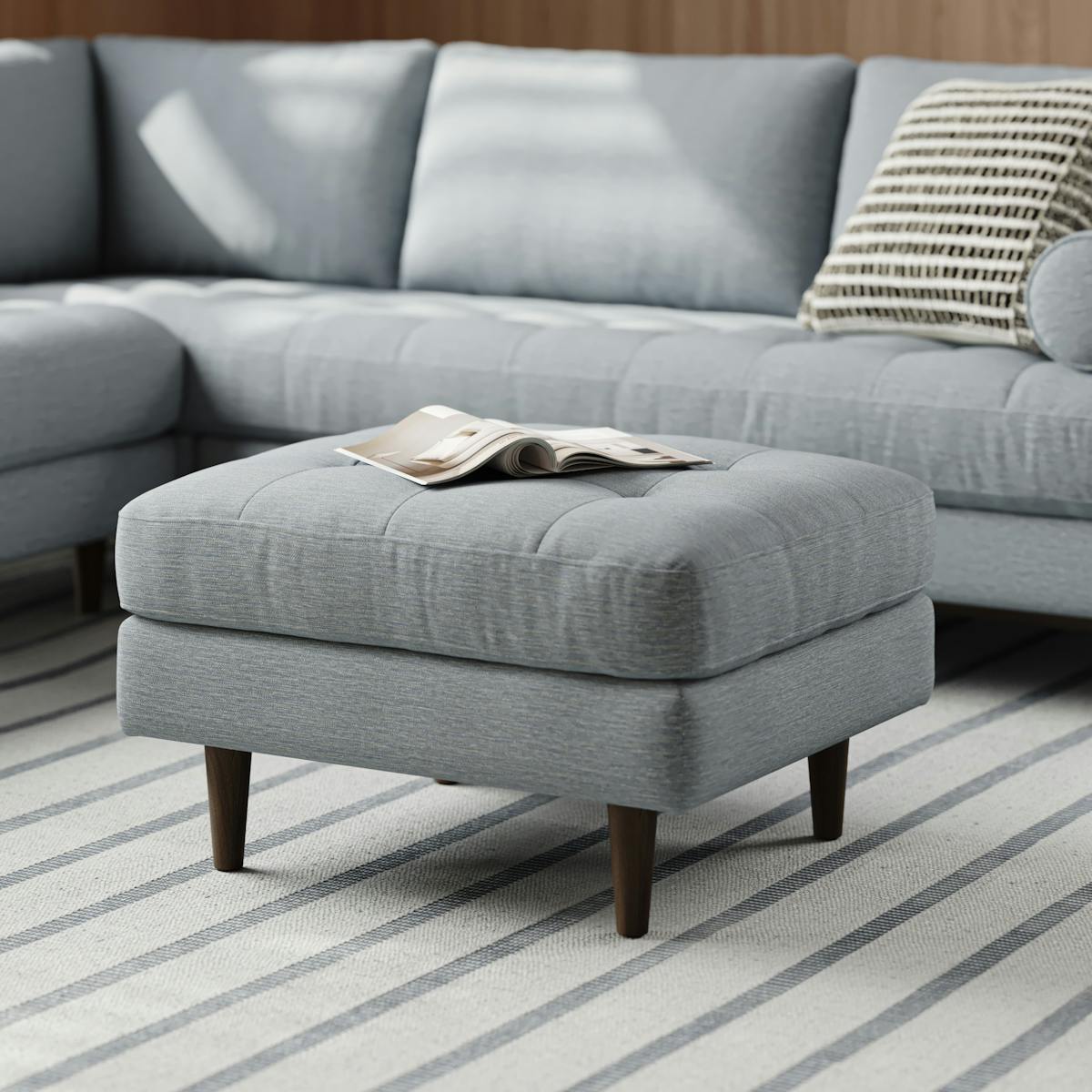 Sven Silver Light Blue Tufted Ottoman | Article