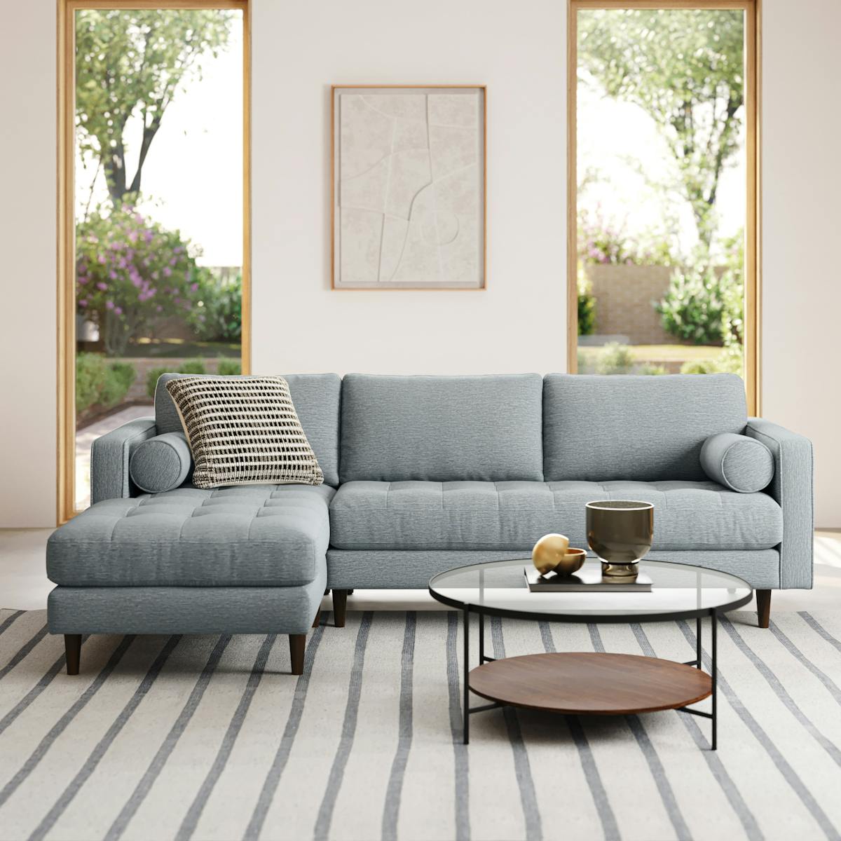 Sven Silver Light Blue Tufted Left Chaise Sectional Sofa | Article