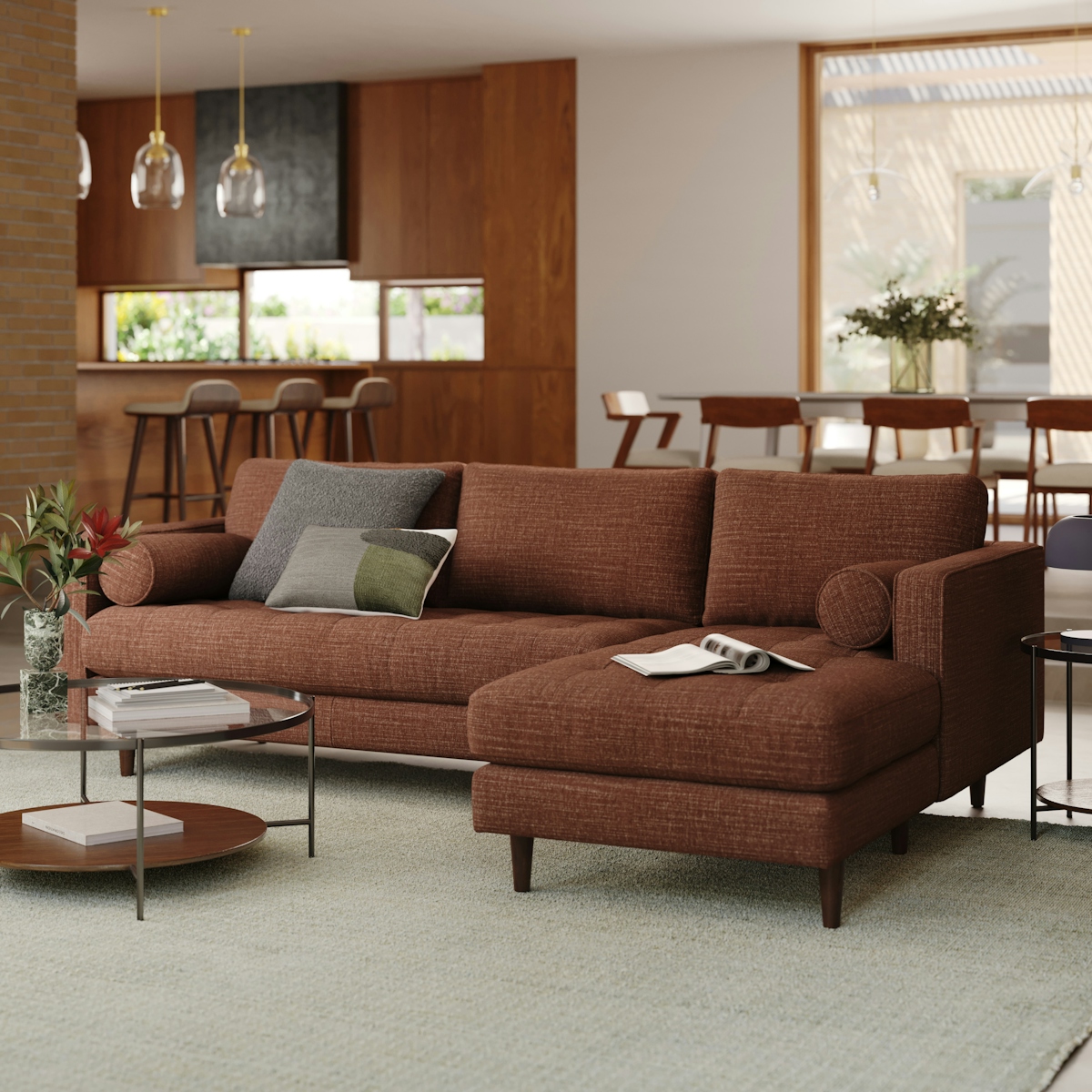 Sven Napa Rust Tufted Right Chaise Sectional Sofa | Article