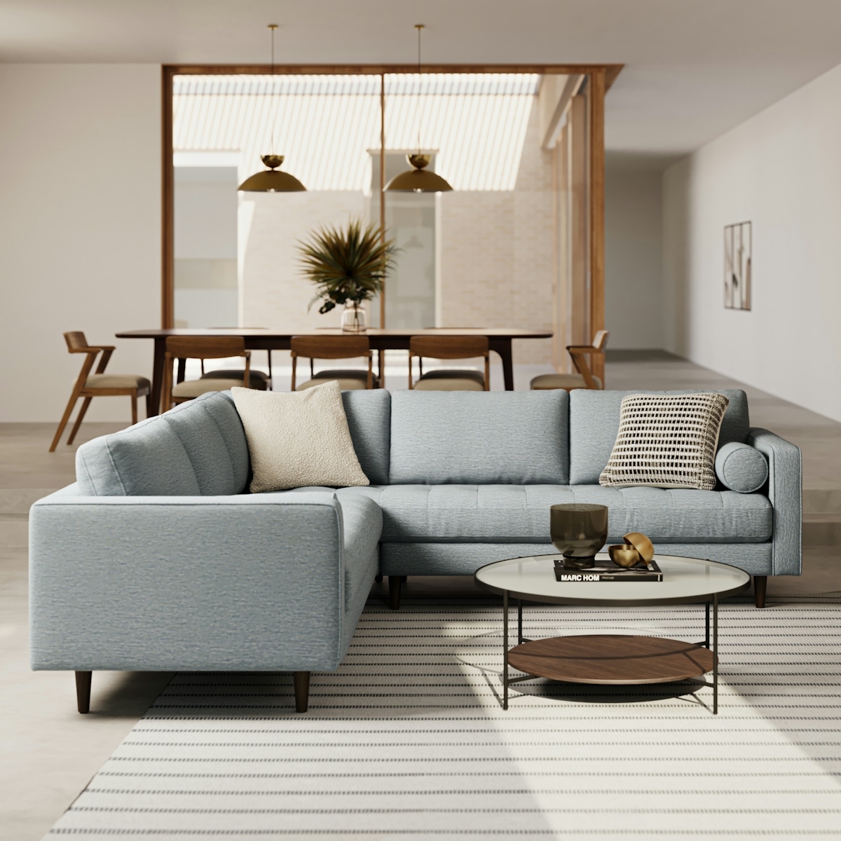 Sven Silver Light Blue Tufted Corner Sectional Sofa | Article