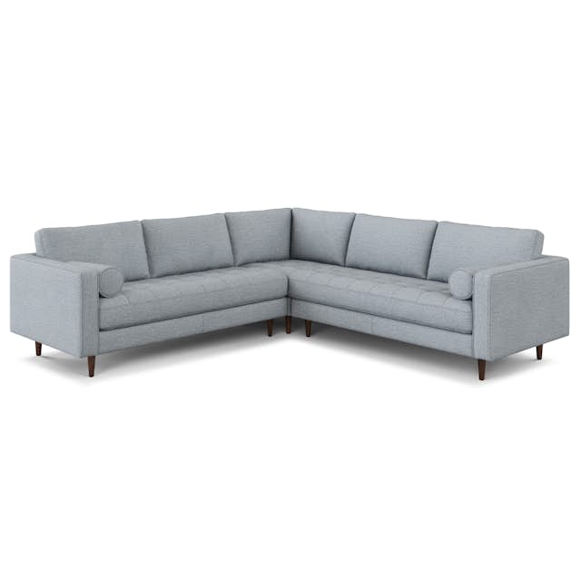 Sven Silver Light Blue Tufted Corner Sectional Sofa | Article