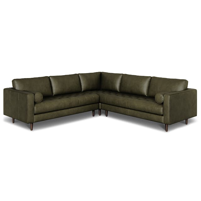 Sven Charme Green Tufted Leather Corner Sectional Sofa | Article