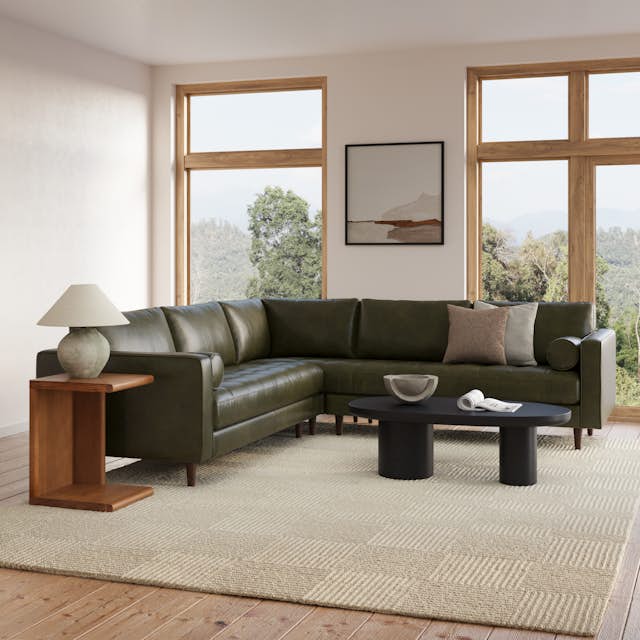 Sven Charme Green Tufted Leather Corner Sectional Sofa | Article