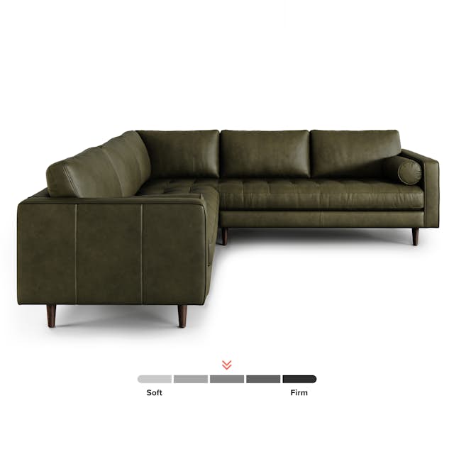 Sven Charme Green Tufted Leather Corner Sectional Sofa | Article