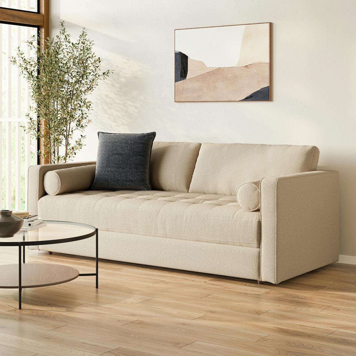 Sven Ratine Buff Tufted Fold-out Sofa Bed | Article