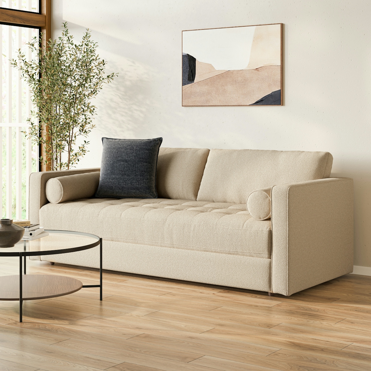 Sven Ratine Buff Tufted Fold-out Sofa Bed | Article