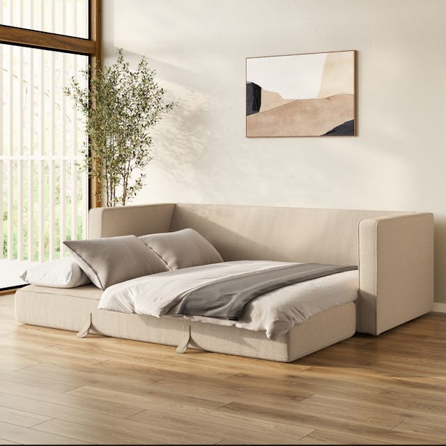 Sven Ratine Buff Tufted Fold-out Sofa Bed | Article