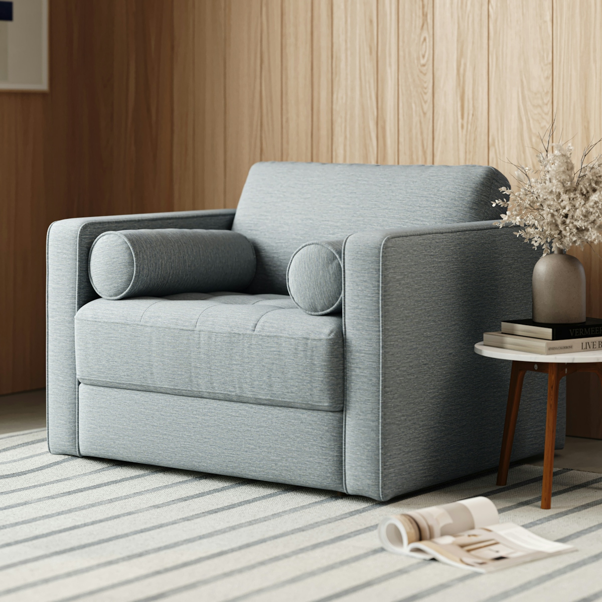 Sven Silver Light Blue Fold-out Bed Sleeper Lounge Chair | Article