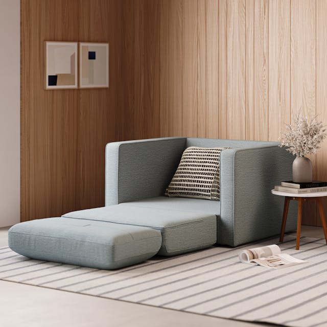 Sven Silver Light Blue Fold-out Bed Sleeper Lounge Chair | Article