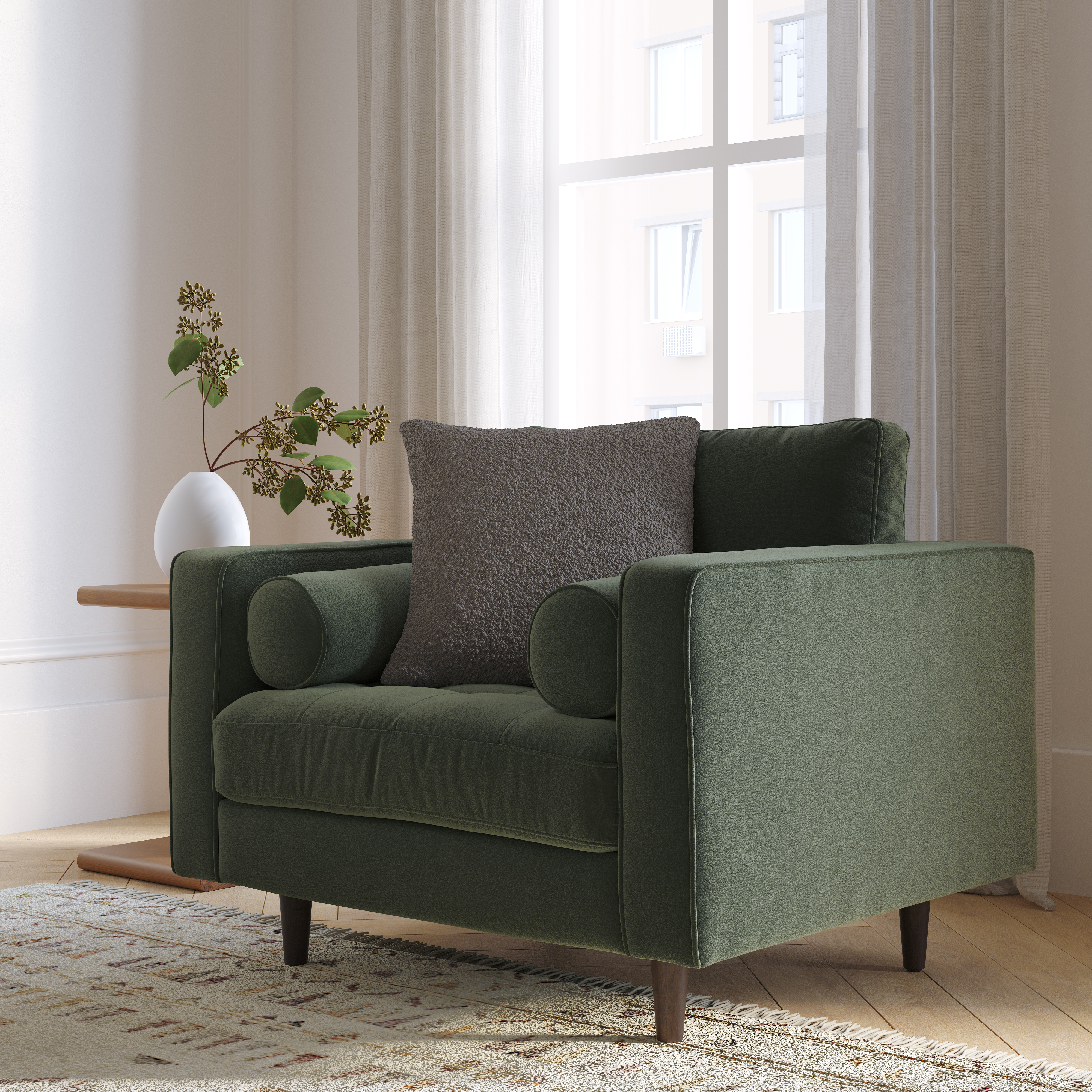 Sven Walnut Green Velvet Lounge Chair Pillows Article