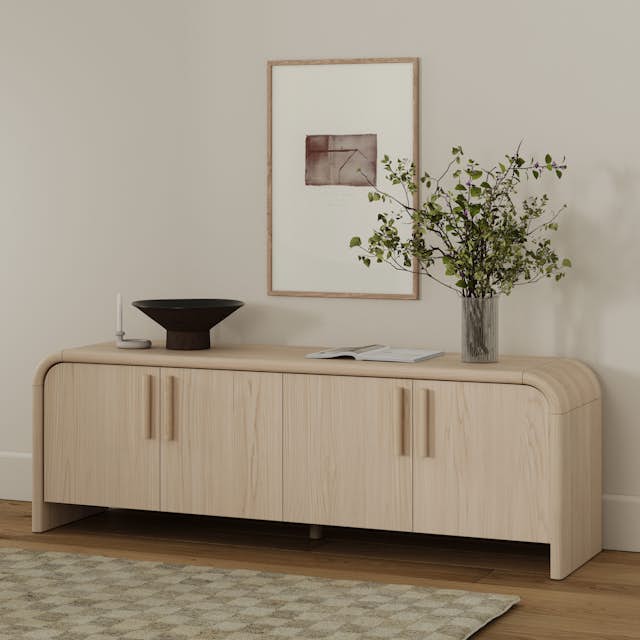 Faydra Natural Ash Wood Media Unit, Cable Management, Rounded Corners ...
