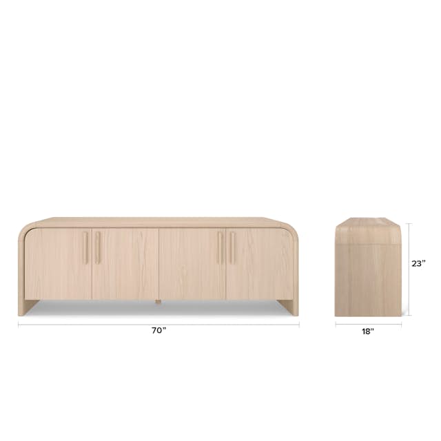 Faydra Natural Ash Wood Media Unit, Cable Management, Rounded Corners ...