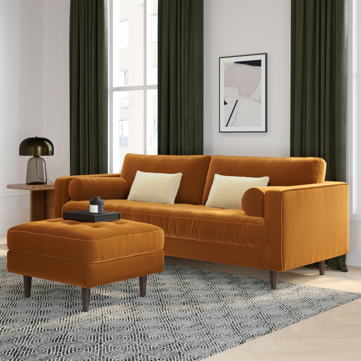 Sven Plush Pacific Ginger Tufted Velvet Sofa | Article