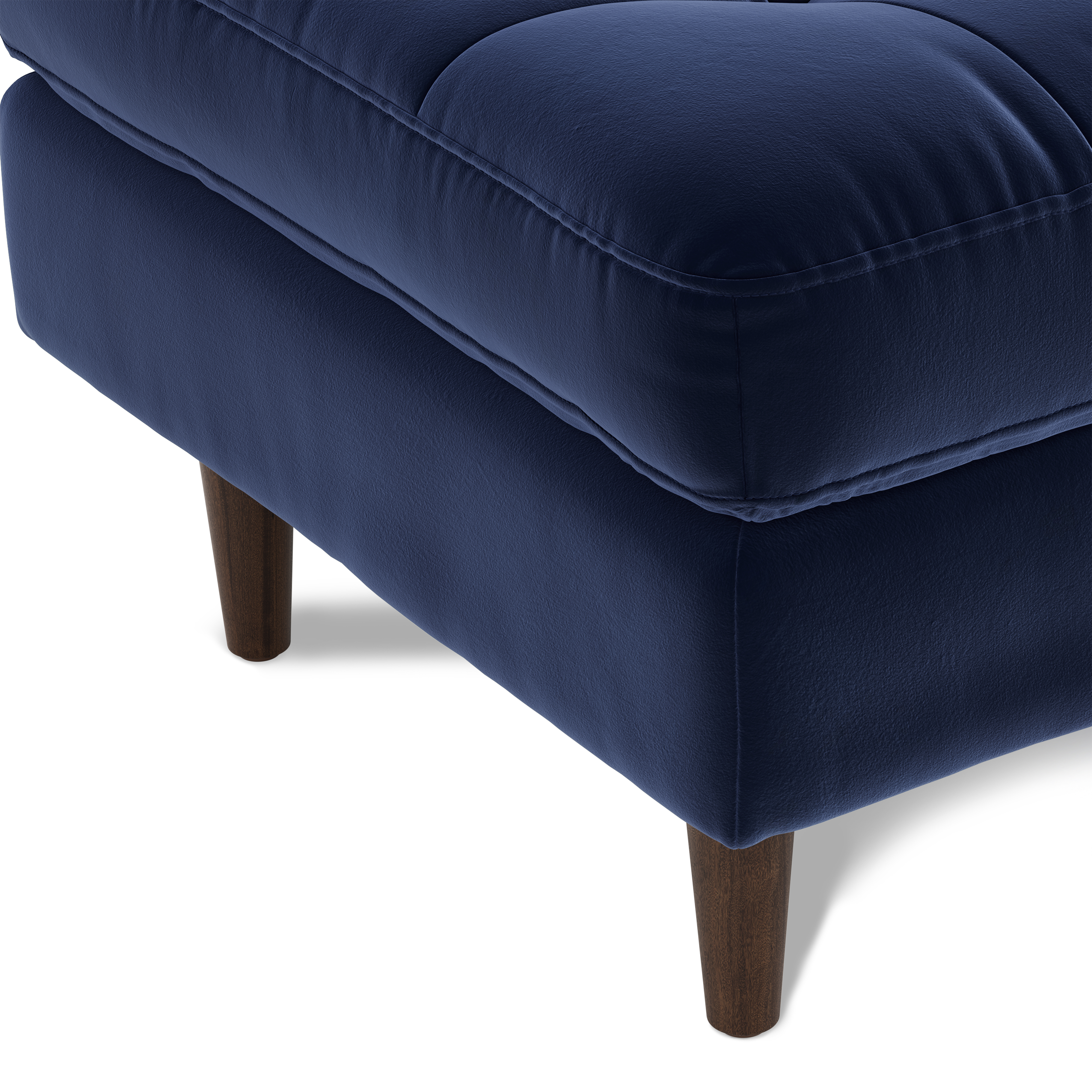 Sven Dark Blue Velvet Ottoman Walnut Wood Legs Article Mid Century Modern Furniture
