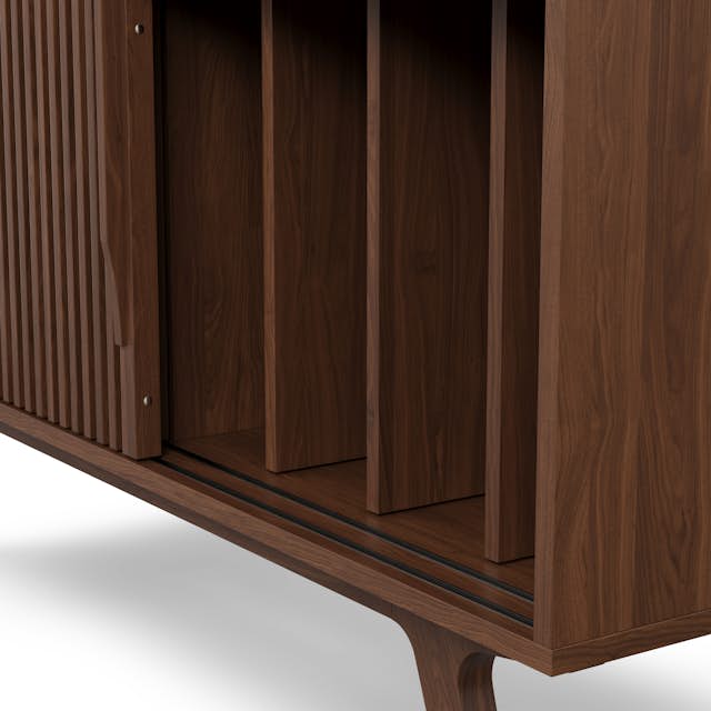 Jokuna American Walnut Vinyl Media Unit w/ Sliding Doors and Record ...