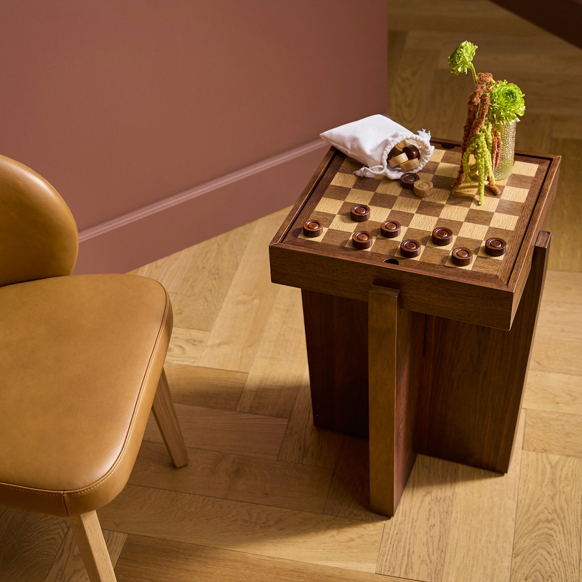 Harmon Walnut Checker board Game Side Table Combo | Article