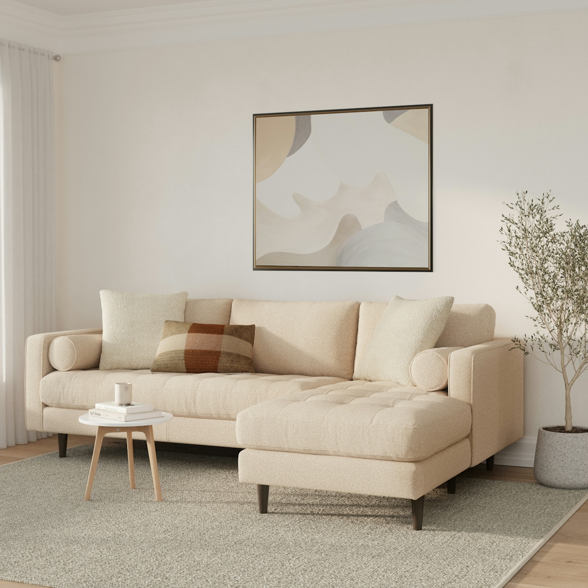 Sven Ratine Buff Tufted Right Chaise Sectional Sofa | Article