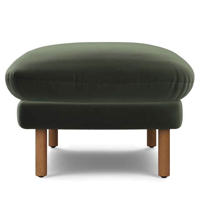 Sanders Green Velvet Ottoman, Solid Wood Legs | Article