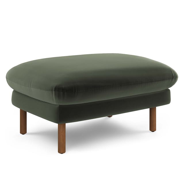 Sanders Green Velvet Ottoman, Solid Wood Legs | Article