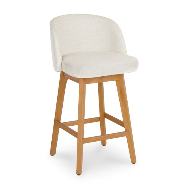 Alta Ivory Fabric Swivel Counter Stool, Upholstered Seat and Back, Oak ...