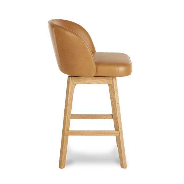 Alta Tan Leather Swivel Counter Stool, Upholstered Seat and Back, Oak ...
