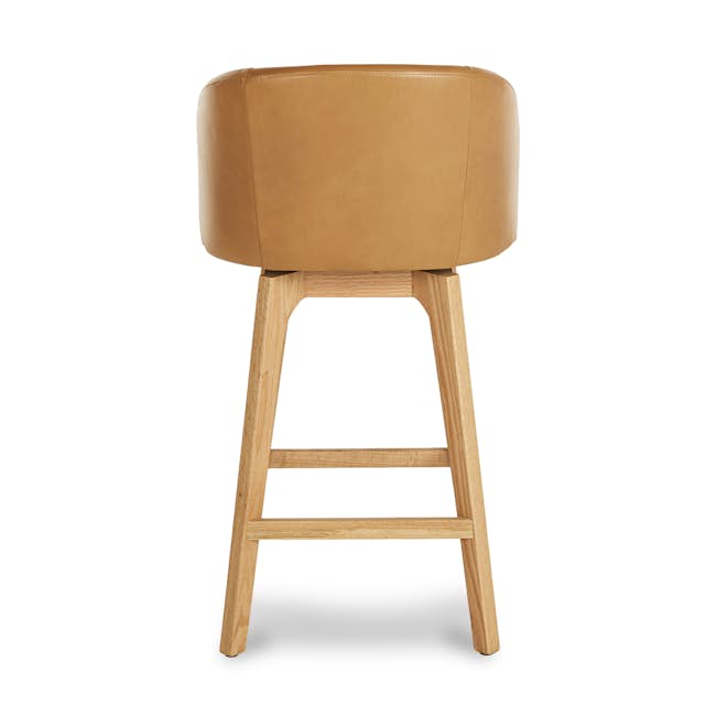 Alta Tan Leather Swivel Counter Stool, Upholstered Seat and Back, Oak ...
