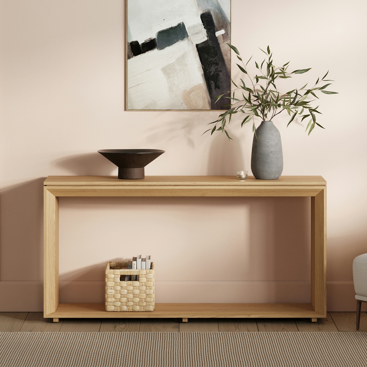 Suri White Oak Wood Rectangular Console Entryway Table | Article