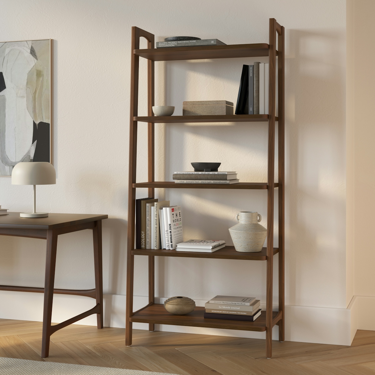 Krossa Walnut Wood 70" Storage Display Bookshelf | Article