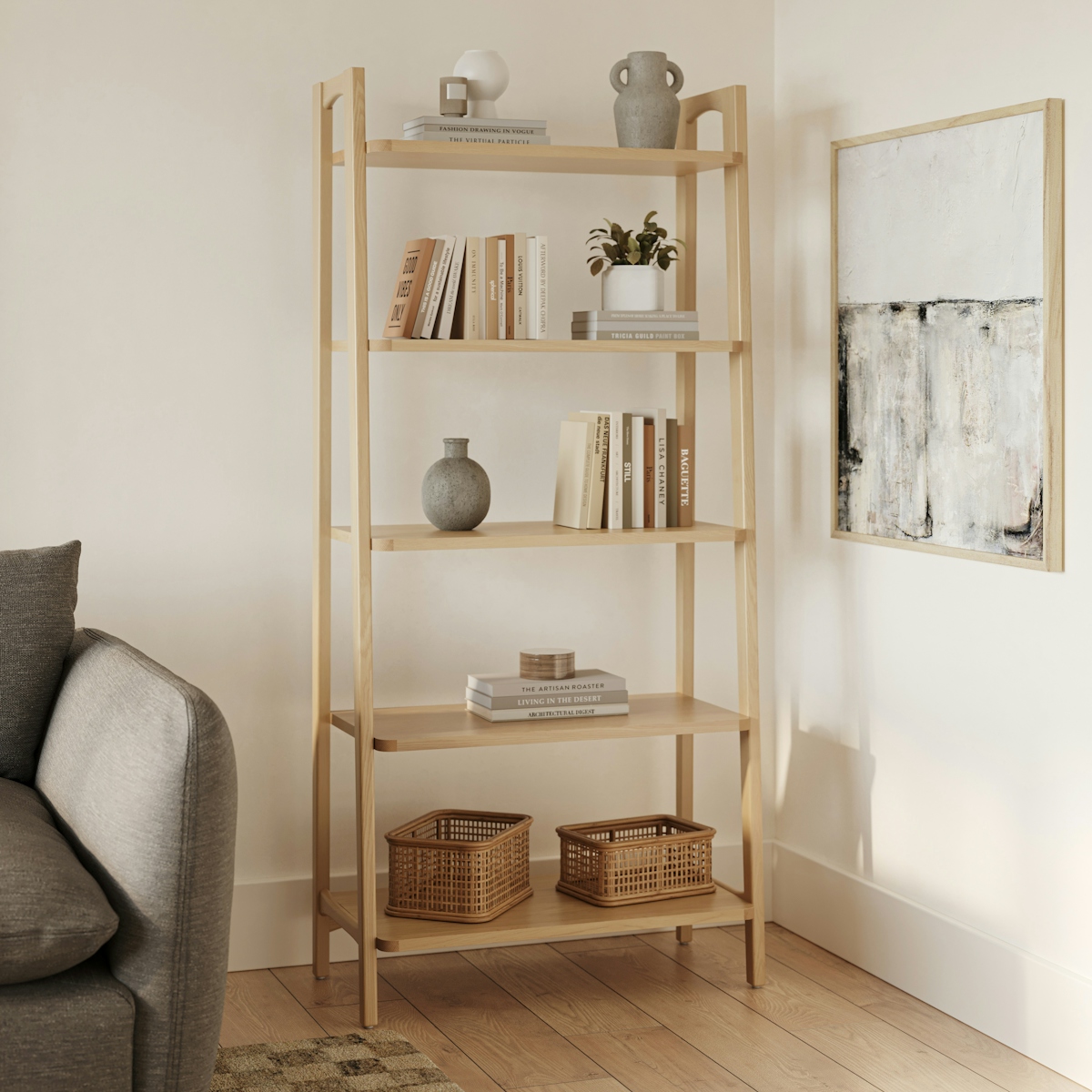 Krossa Oak Wood 70" Storage Display Bookshelf | Article