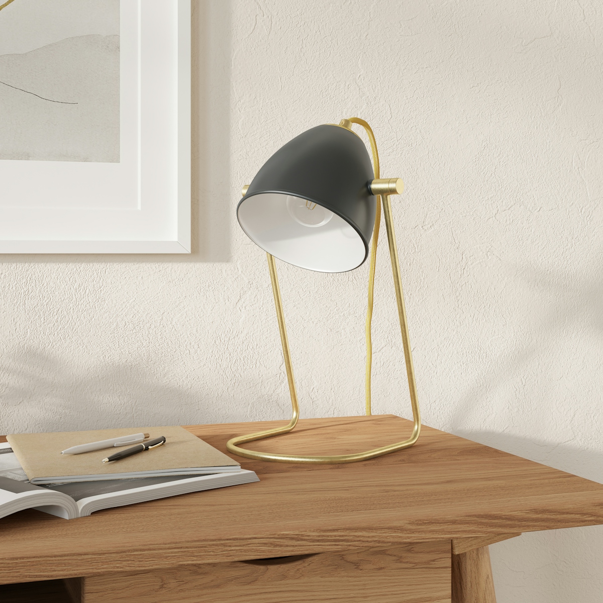 Fila 14" Brushed Brass & Black Metal LED Table Lamp | Article