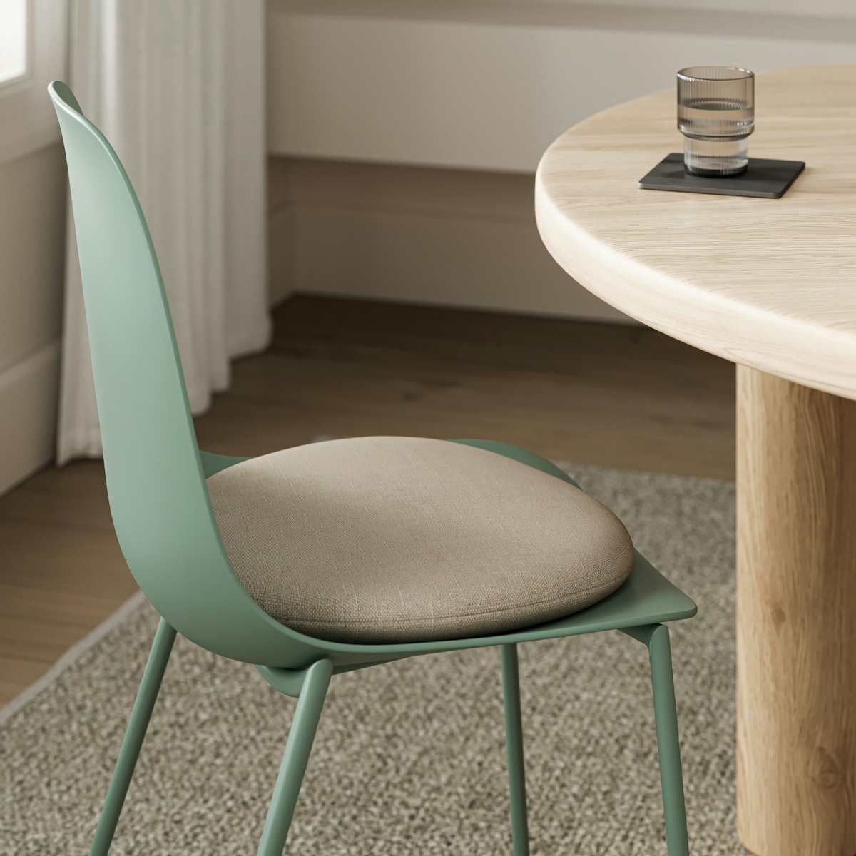 Wanda Taupe Fabric Round Seat Cushion, Non Slip Backing, Removable ...