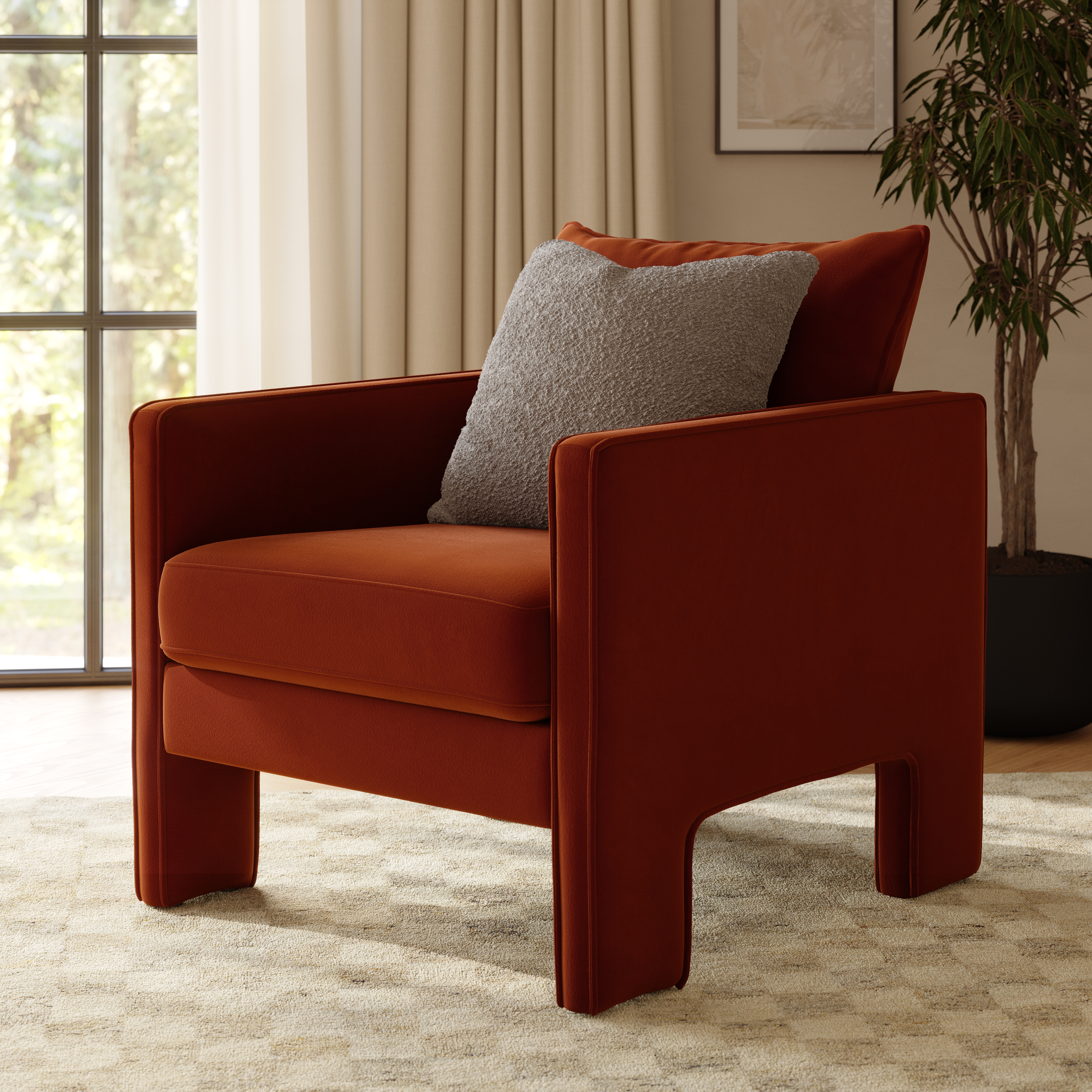 Rust velvet accent chair store