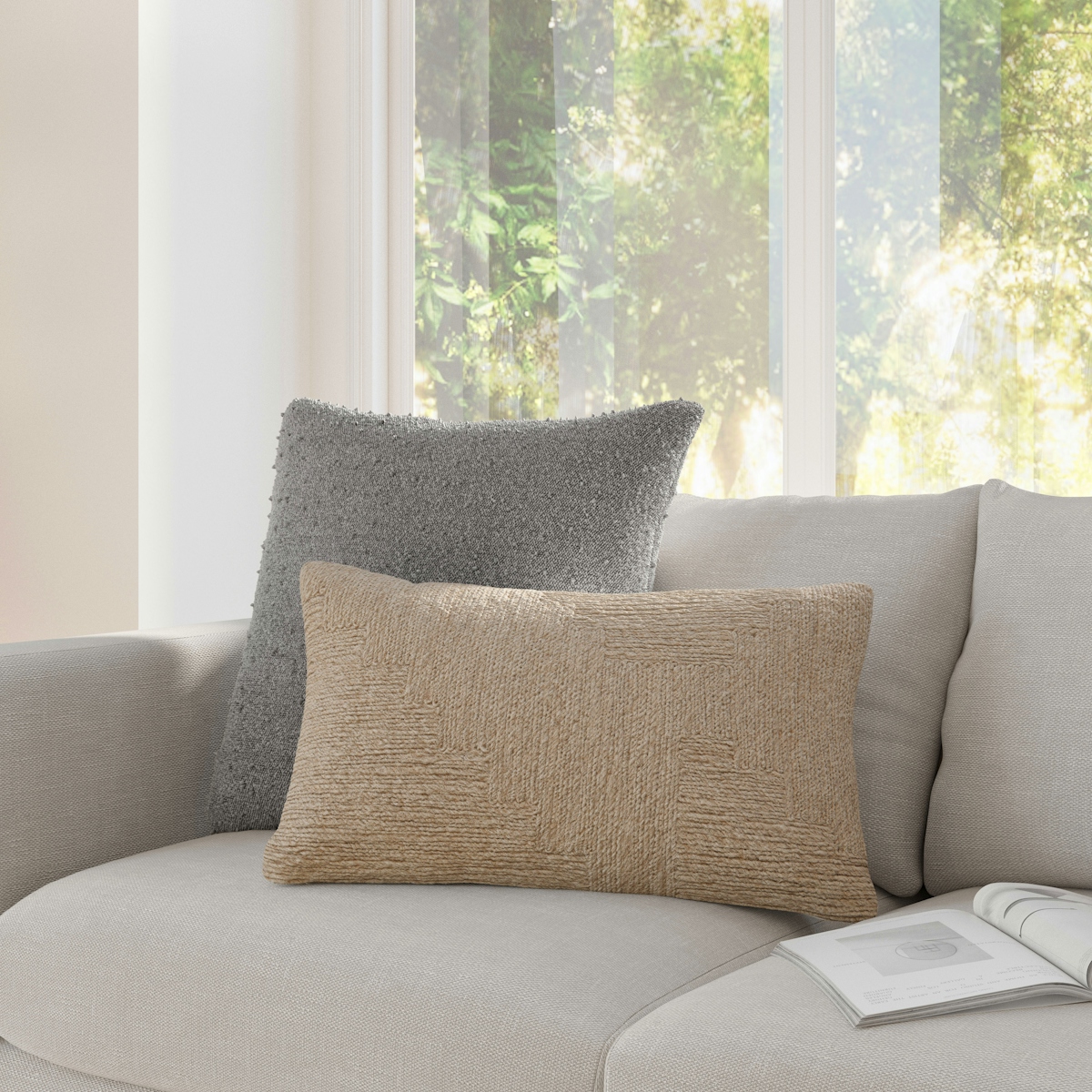 Ames Willow Brown Small Rectangular Pillow, Embroidered Cotton Fabric ...