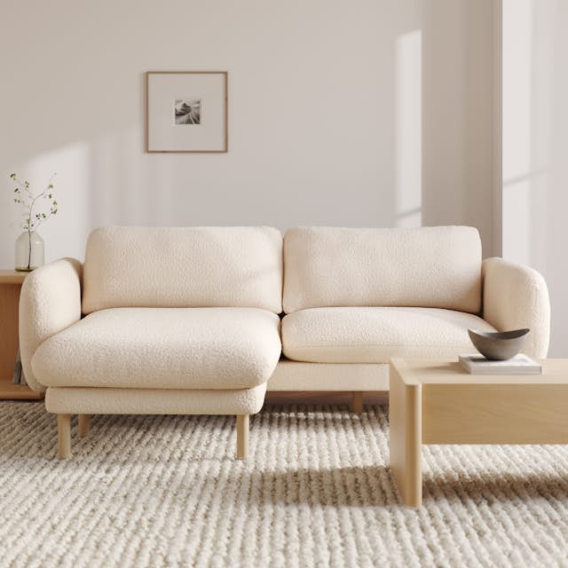 Sanders Ivory Wool Bouclé Reversible Chaise Sectional Sofa | Article
