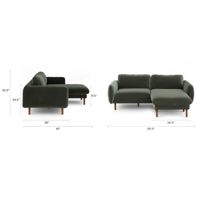 Sanders Pacific Green Velvet Reversible Chaise Sectional Sofa, Solid ...