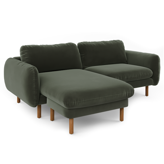 Sanders Pacific Green Velvet Reversible Chaise Sectional Sofa, Solid ...