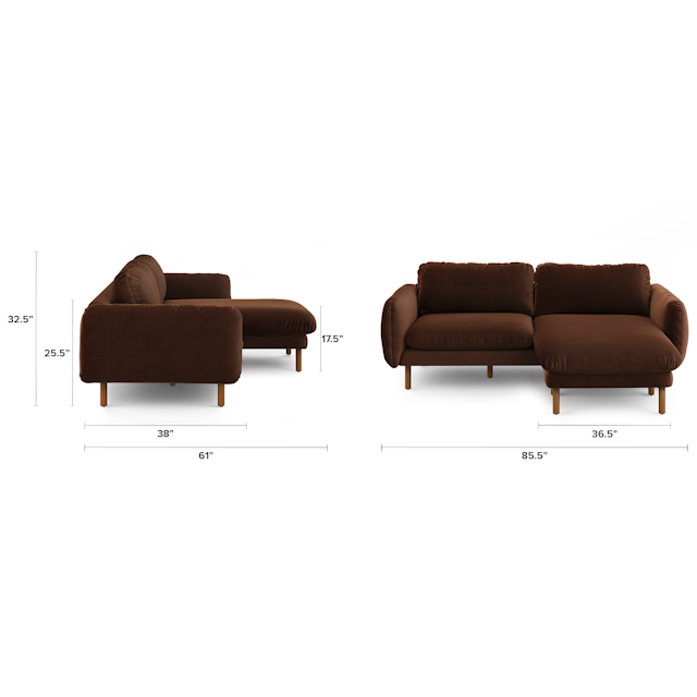 Sanders Pacific Brown Velvet Reversible Chaise Sectional Sofa, Solid ...