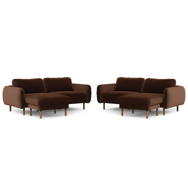 Sanders Pacific Brown Velvet Reversible Chaise Sectional Sofa, Solid ...