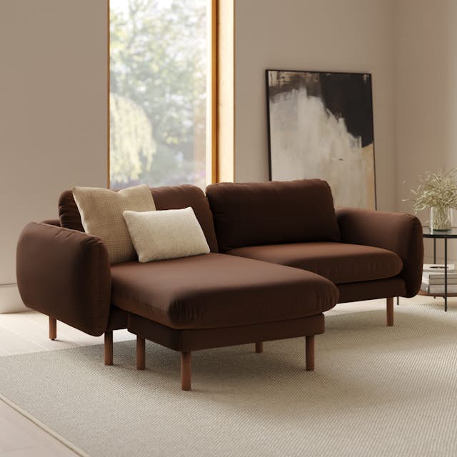 Sanders Pacific Brown Velvet Reversible Chaise Sectional Sofa, Solid ...