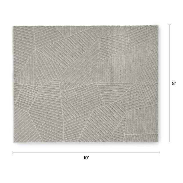 Tetra Gray 8 x 10 Rug, Textured Geometric Pattern, Machine Washable ...