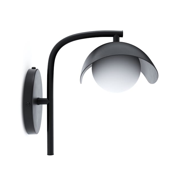 Coy Black Sconce, Rotating Lamp, G9 Bulb, Curved Metal and Frosted ...