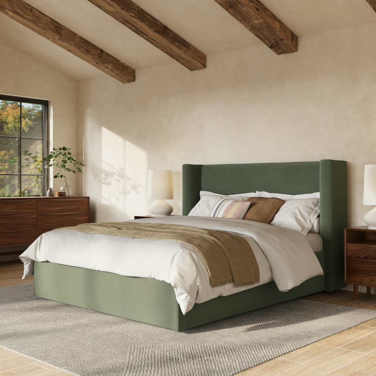 Calabri Hale Fir Green Velvet Queen Bed | Article