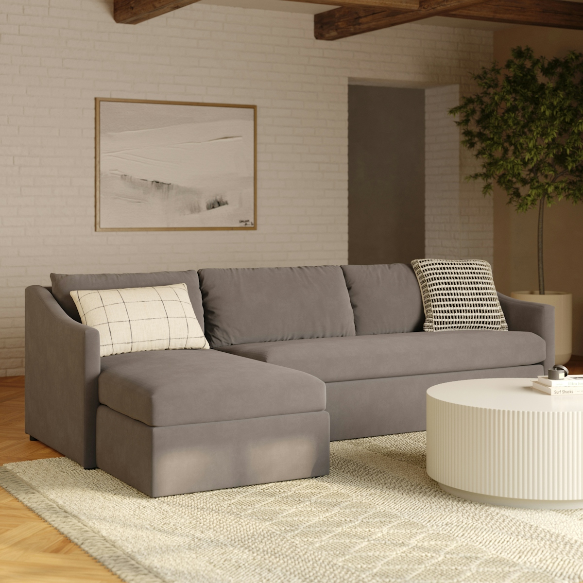 Landry Hale Warm Gray Velvet Left Sleeper Sectional | Article