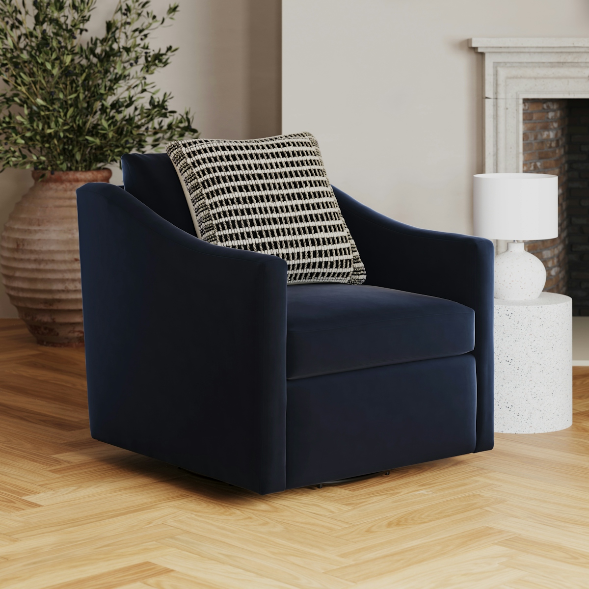 Landry Hale Ink Velvet Swivel Lounge Armchair | Article