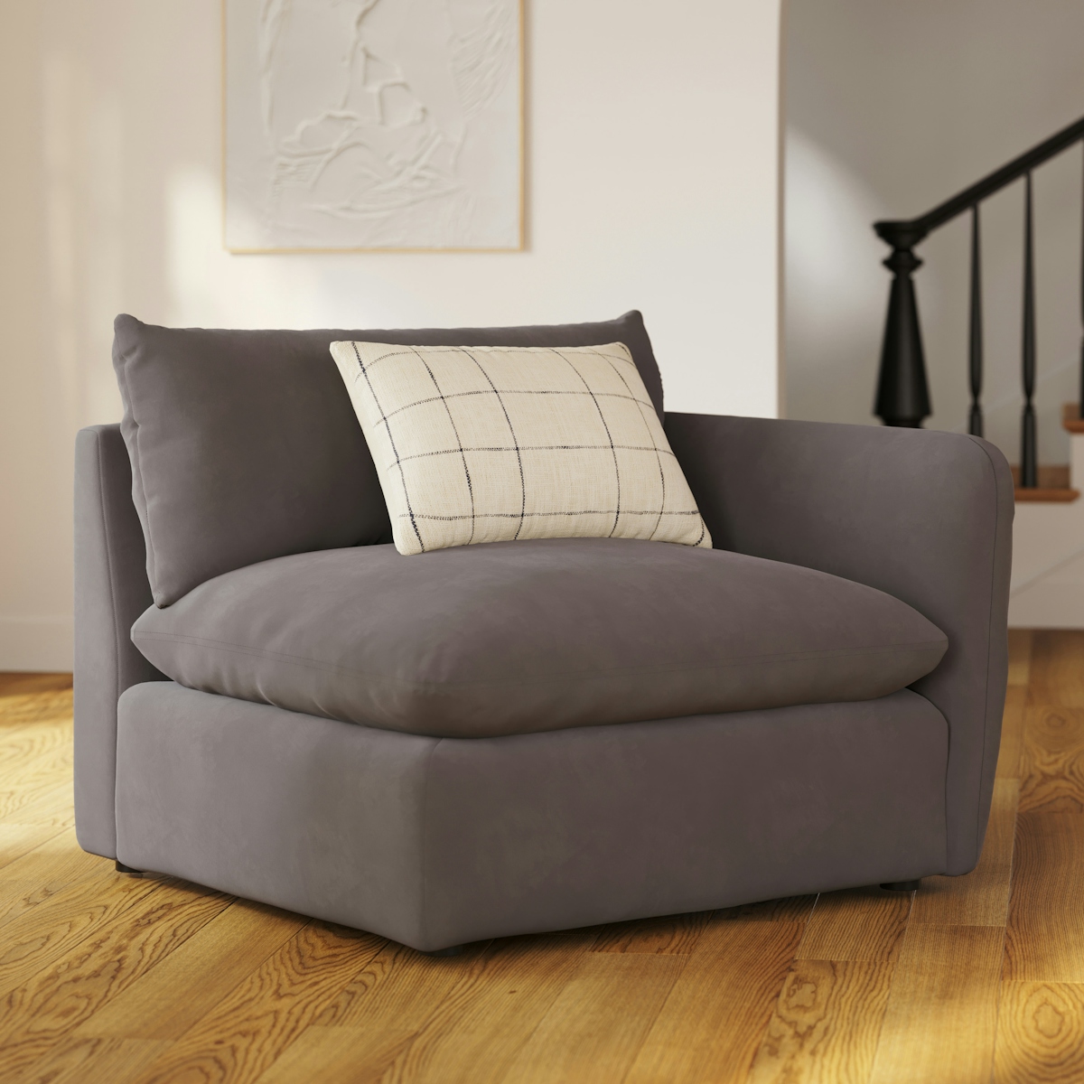 Leigh Warm Gray Right Arm Module, Velvet Fabric | Article