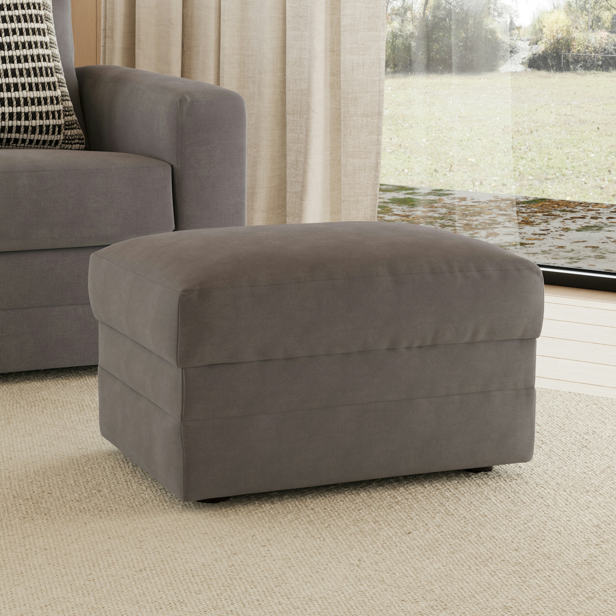 Riley Hale Warm Gray Velvet Ottoma | Article