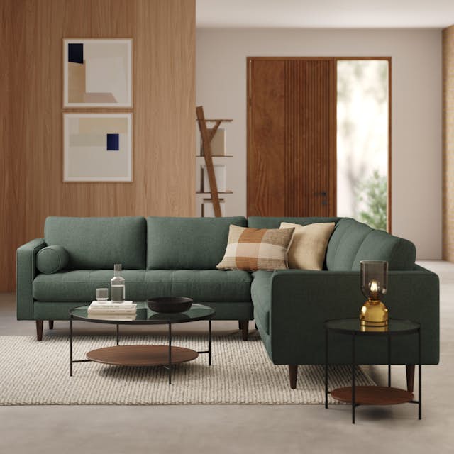 Sven Green Wool Bouclé Tufted Corner Sectional Sofa | Article