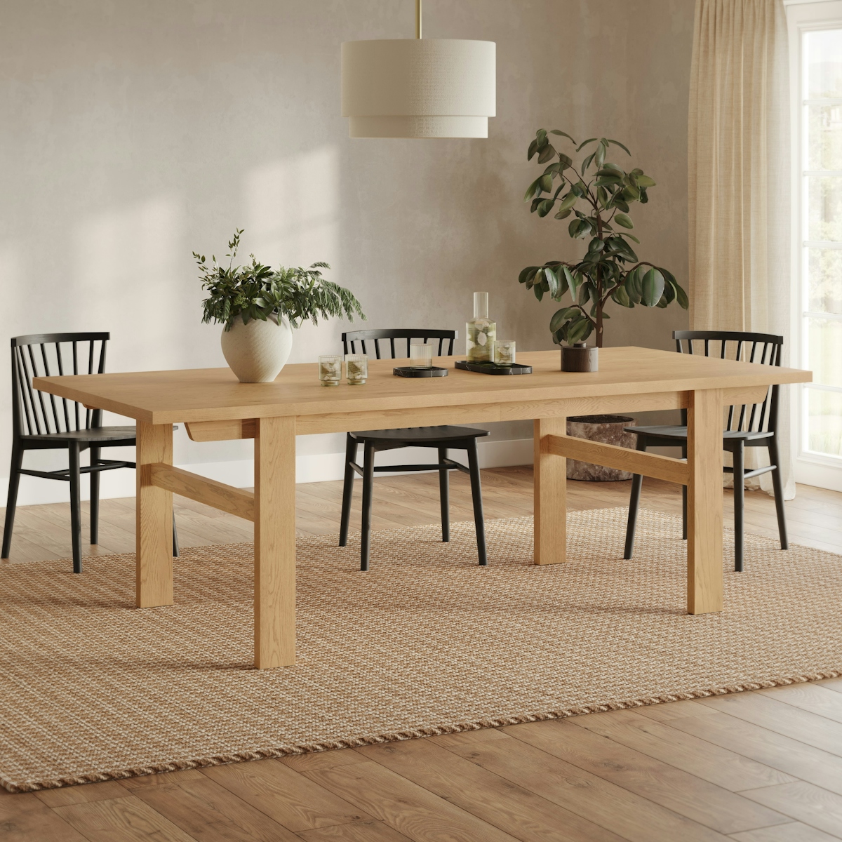 Gina White Oak Dining Table for 8, Extendable